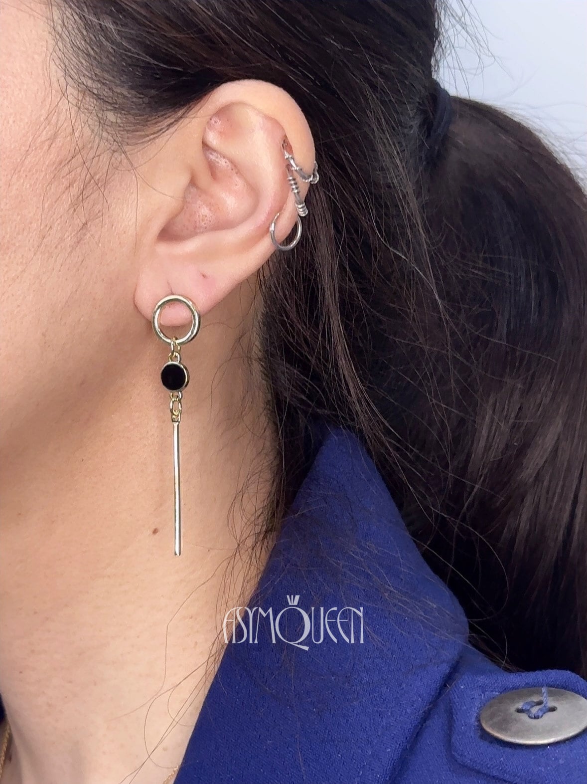 Mismatched Dangle Earrings, Black and Gold Drop Earrings, Mismatched ...