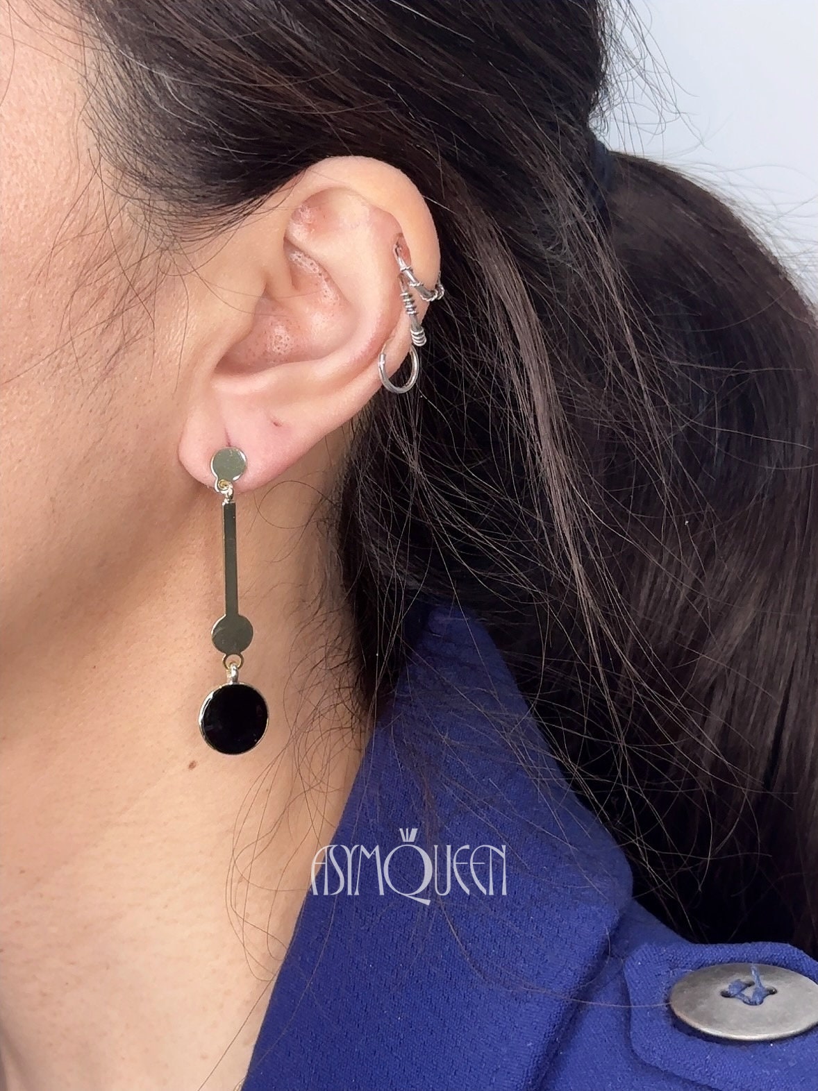 Mismatched Dangle Earrings, Black and Gold Drop Earrings, Mismatched ...