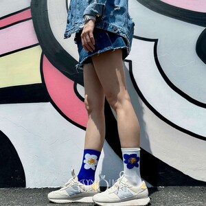 Mismatched Floral Socks, Blue and White Flower Ankle Socks - Etsy