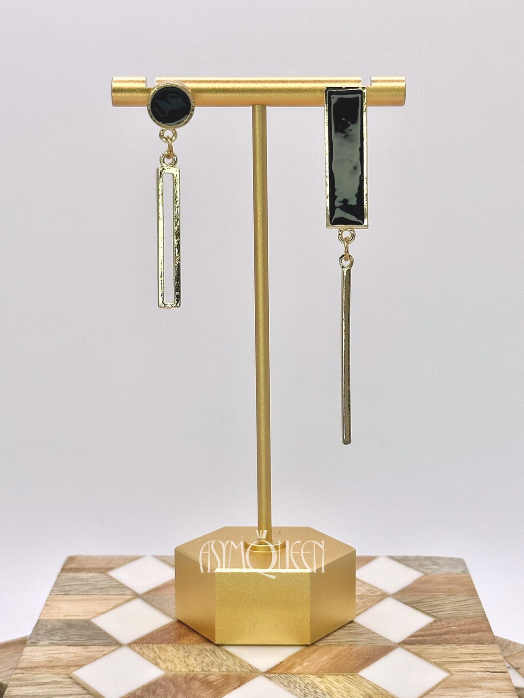 Mismatched Drop Earrings, Black and Gold Earring, Elegant Earring ...