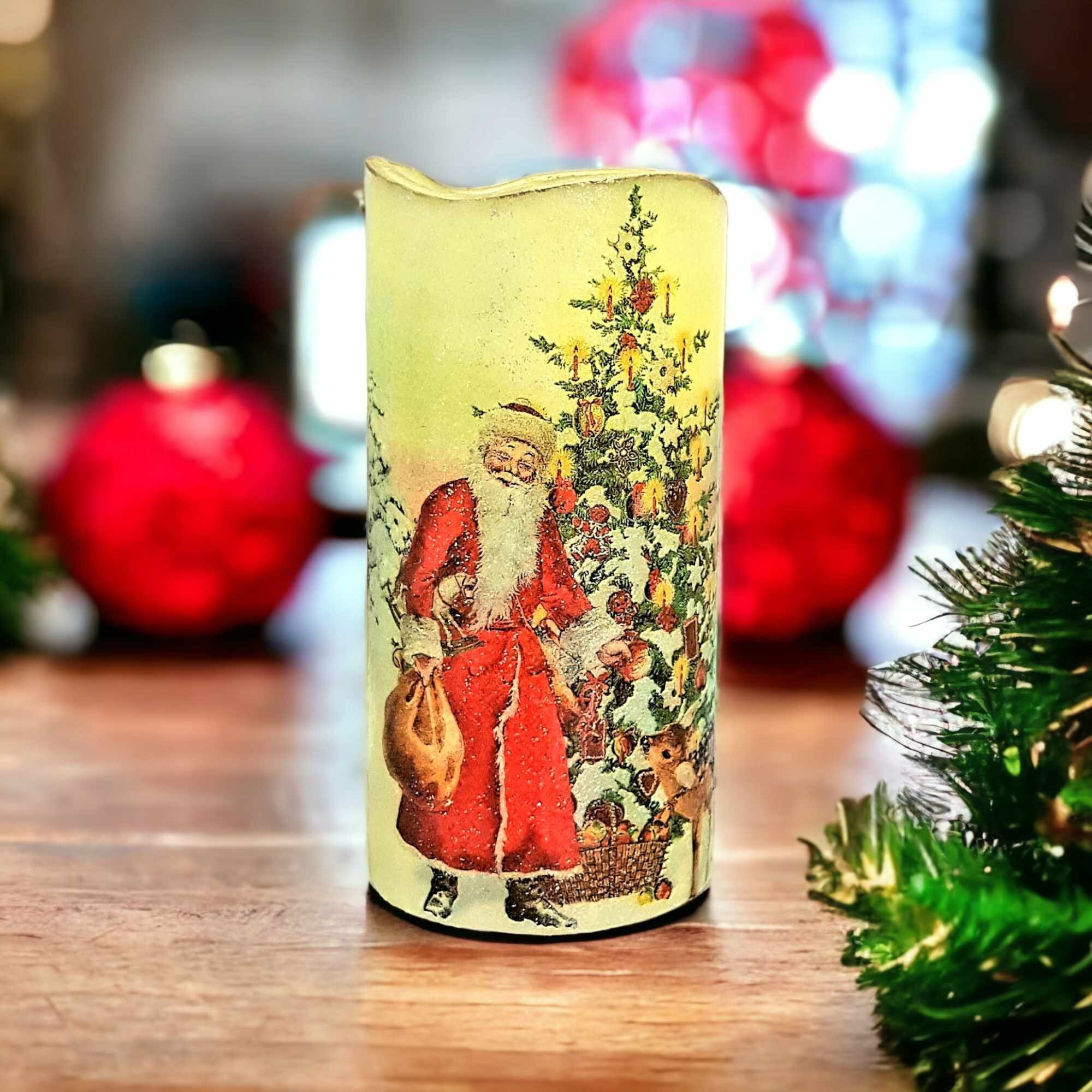 Vintage Christmas Santa Flameless Wax Pillar Candle, Decorative ...