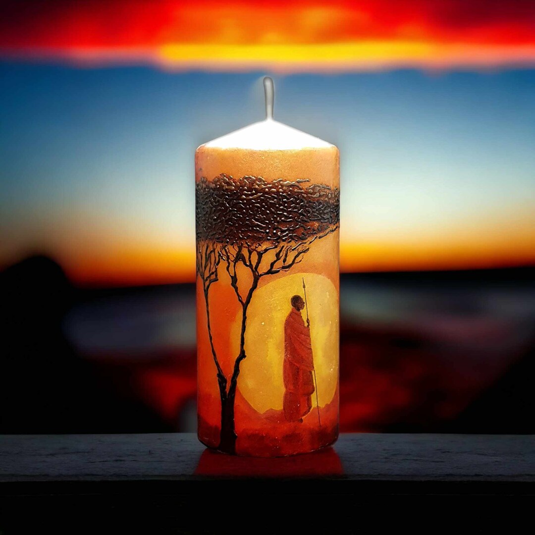 African Pattern Decorative Candle, African Sunset, Unique Candle Gift ...