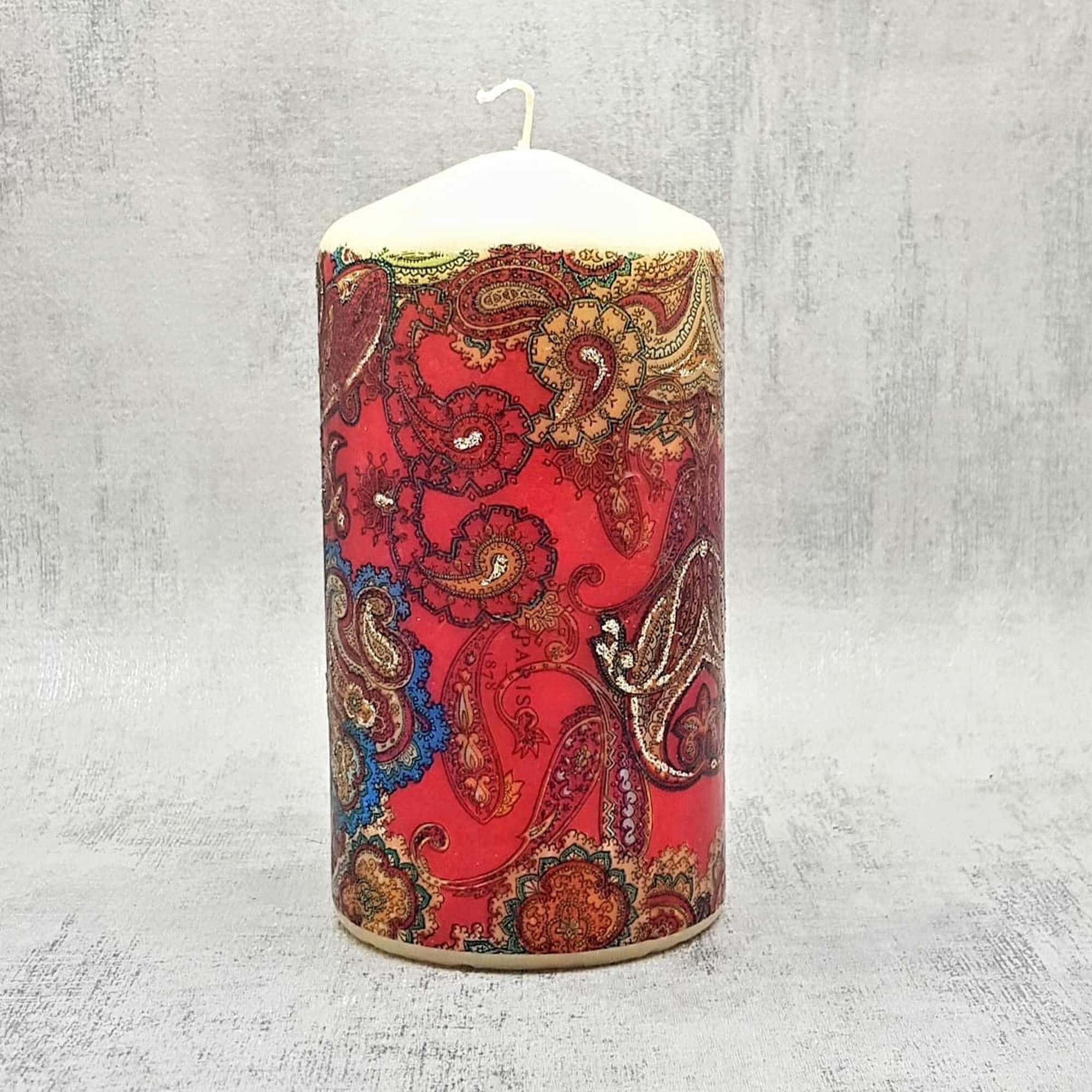Decorative Paisley Pattern Pillar Candle Red and Gold Candle - Etsy