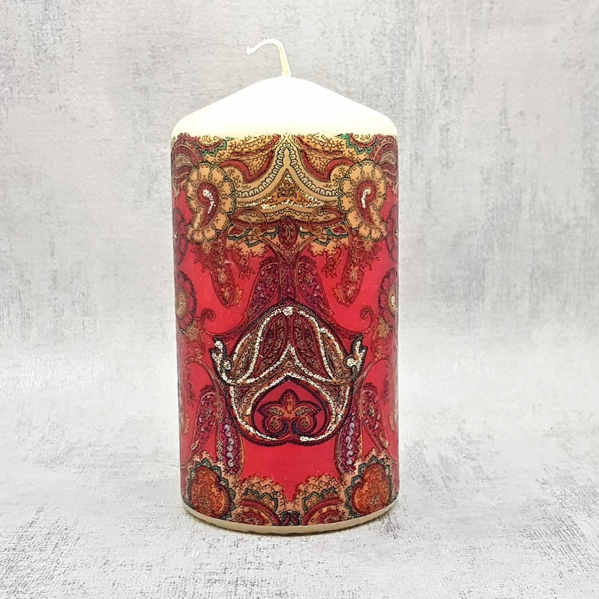 Decorative Paisley Pattern Pillar Candle Red and Gold Candle - Etsy