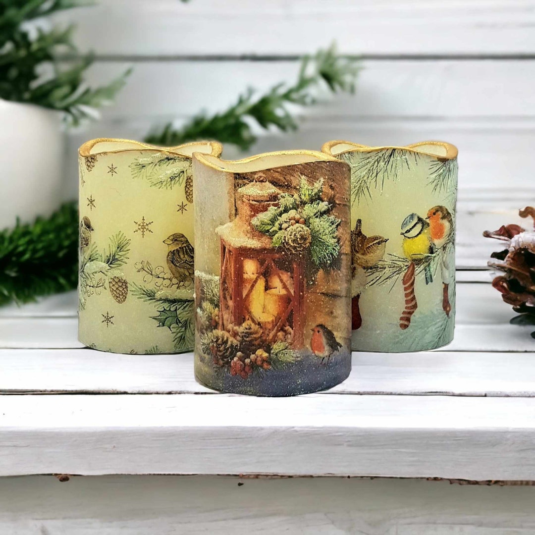 Christmas LED Candles Festive Winter Birds Flameless Scented - Etsy UK