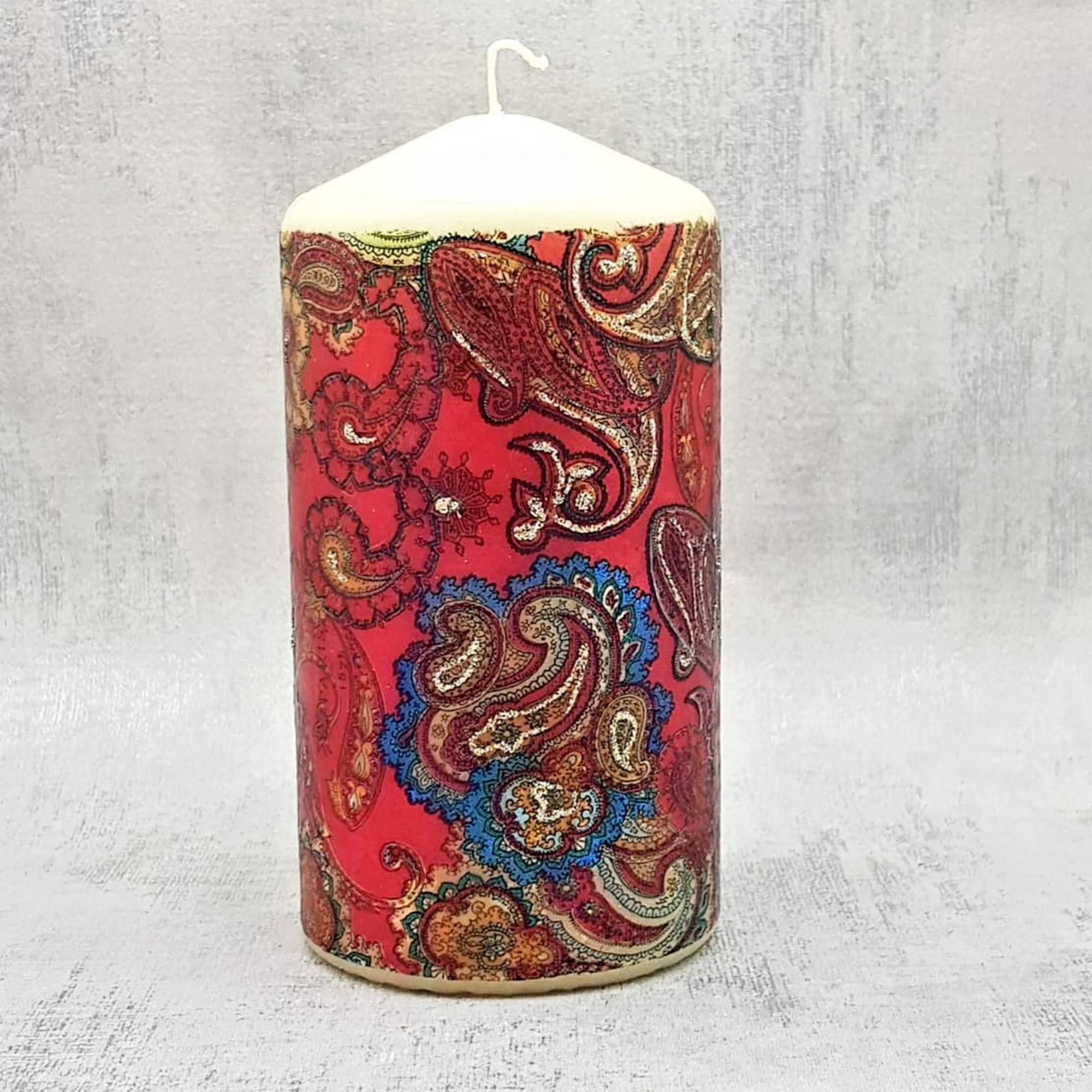 Decorative Paisley Pattern Pillar Candle Red and Gold Candle - Etsy