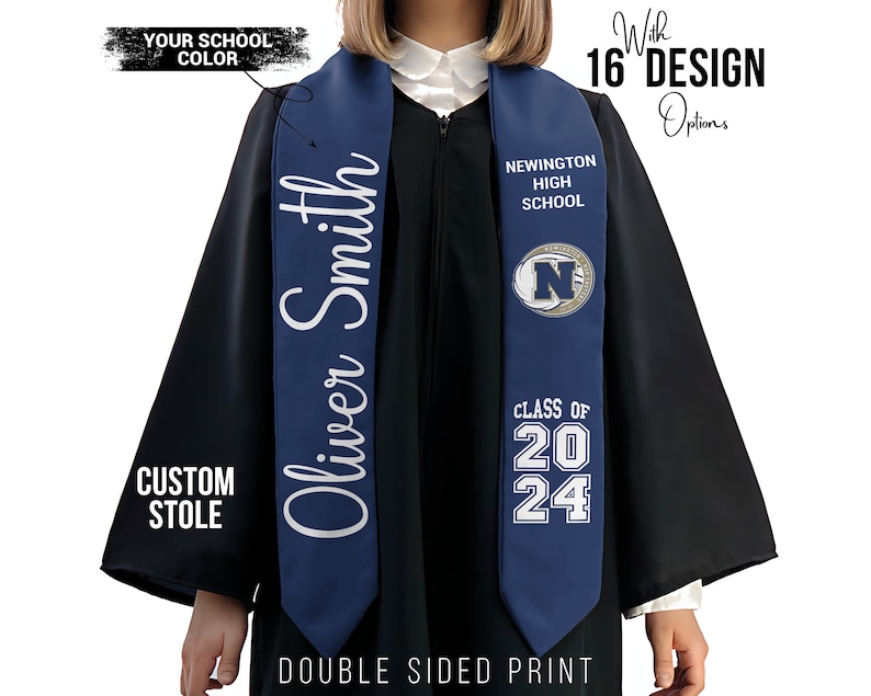 Custom Graduation Stole: Personalized School Colors, Double Sided Sash ...