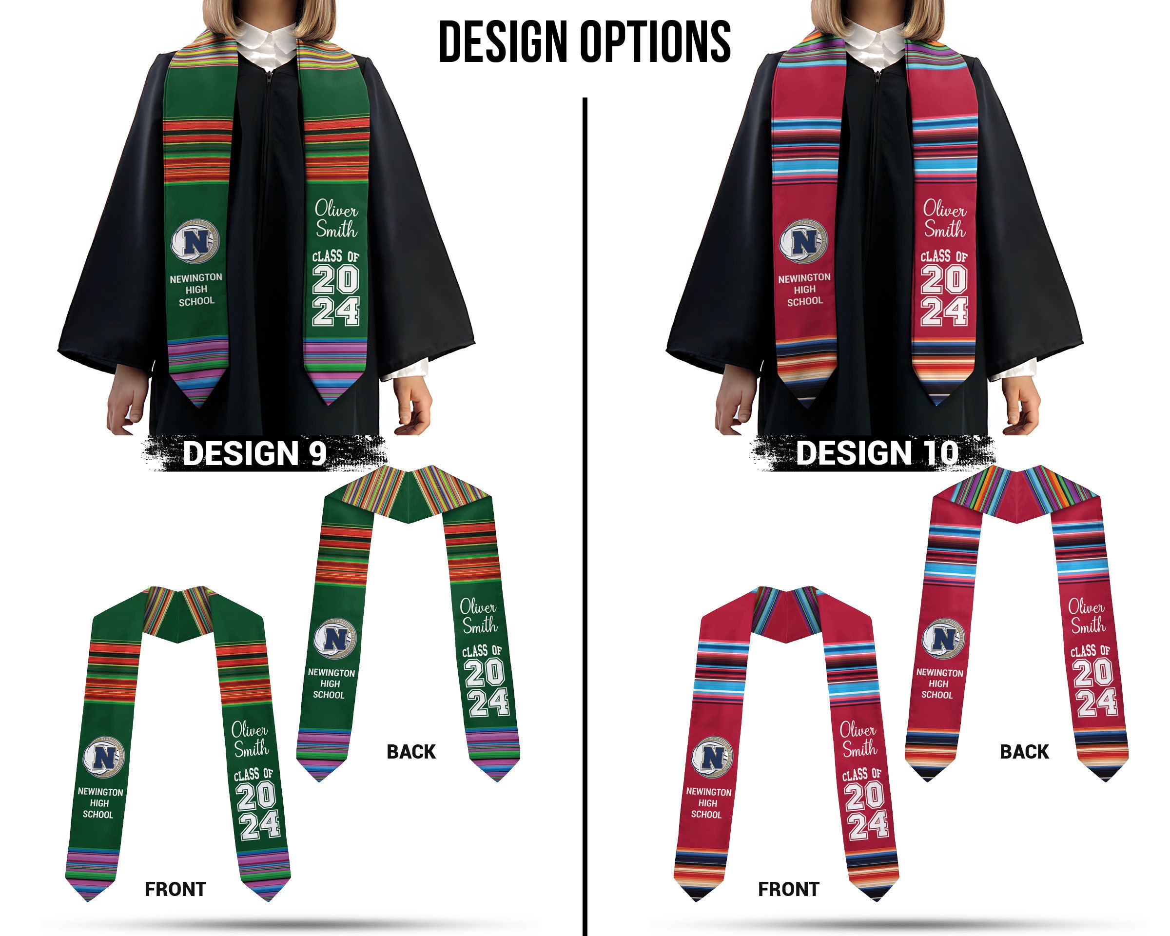 Custom Graduation Stole: Personalized School Colors, Double Sided Sash ...
