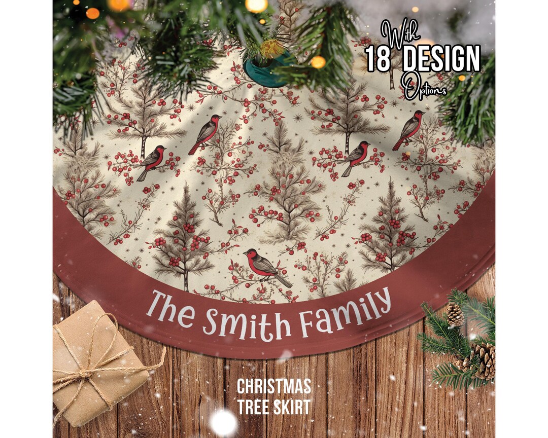 Christmas Tree Skirt, Personalized Christmas Cardinal Bird Home Decor ...