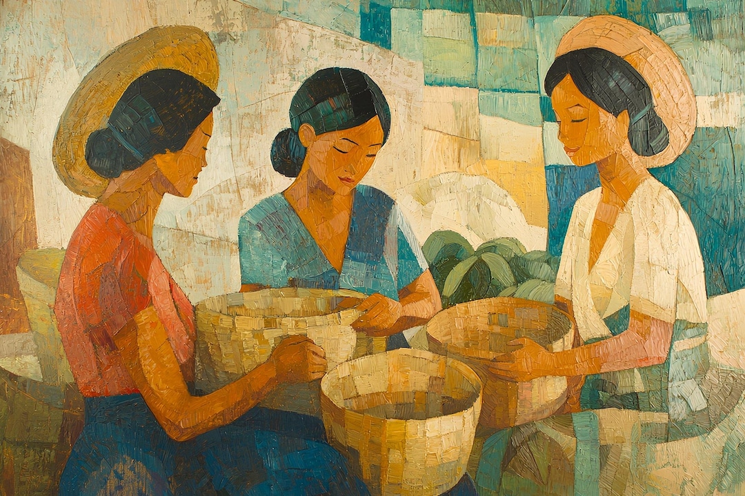 Basket Weaving Filipino Wall Art – Luzon Rural Women | Modernist Philippine Digital Download ...