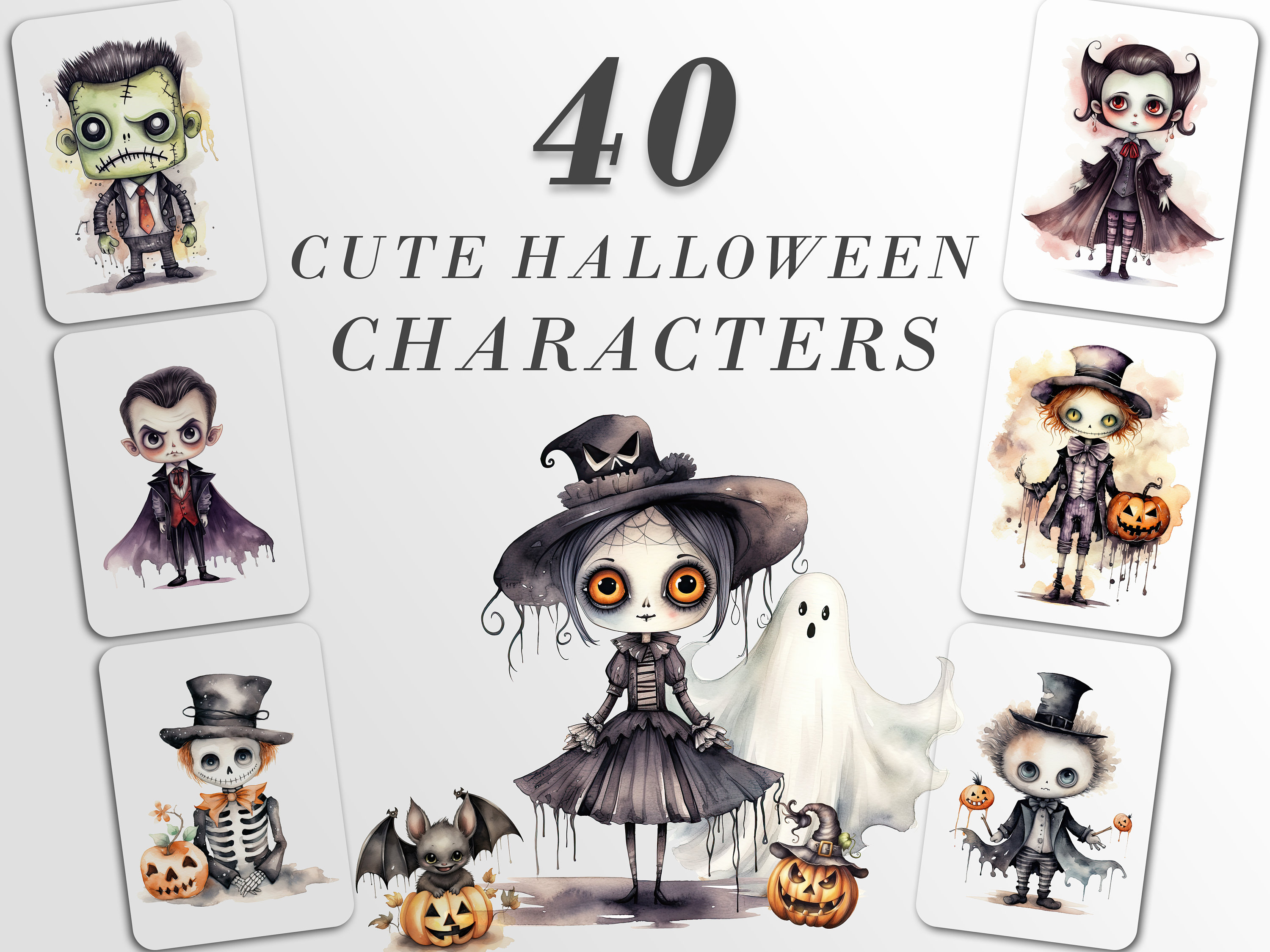 Cute Halloween Characters Clipart: Halloween Art for Crafts and Decor ...