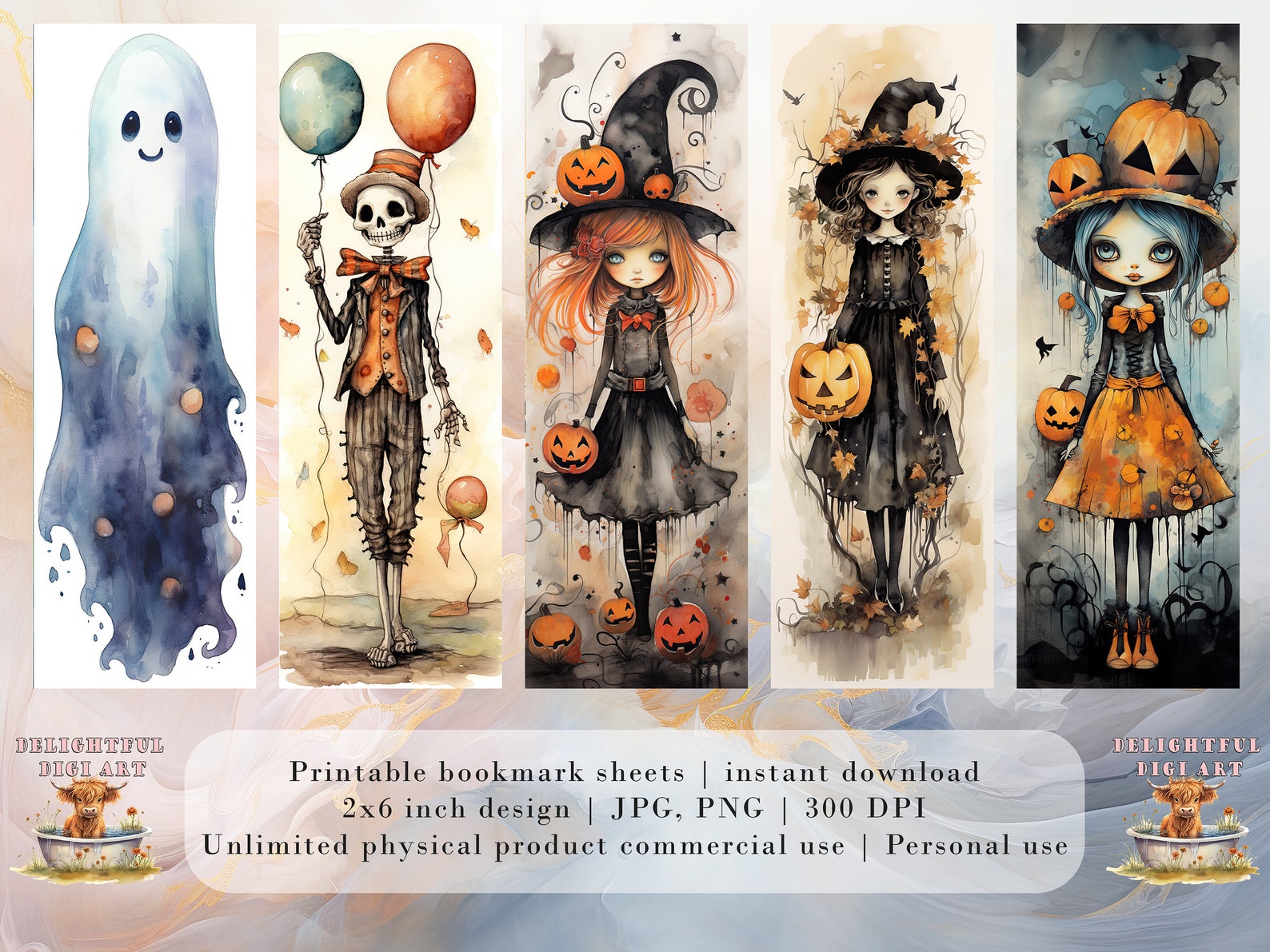 15 Cute Halloween Printable Bookmarks | Digital Download JPG Bookmark ...
