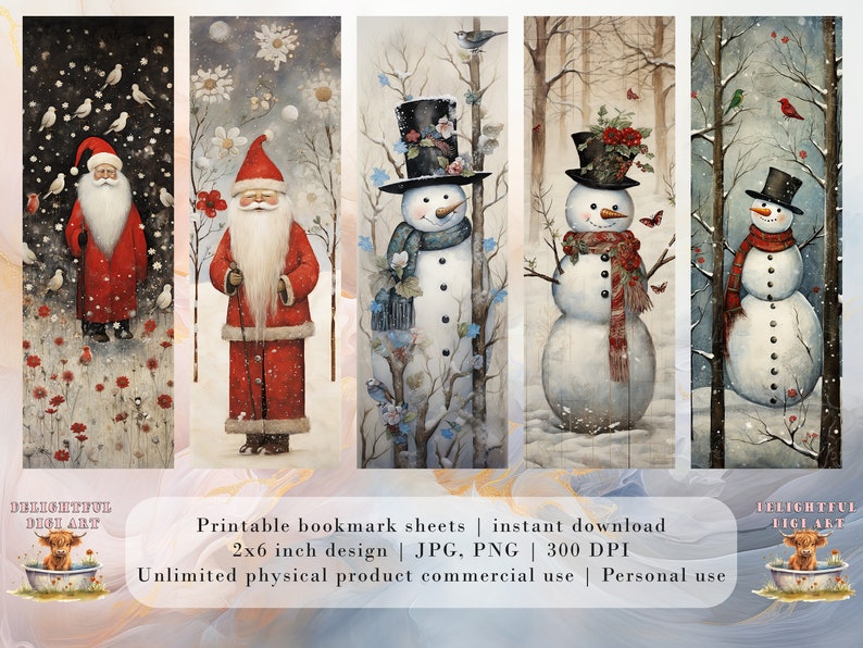 20 Whimsical Christmas Printable Bookmarks| Digital Download JPG ...