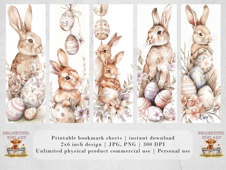 15 Easter Bunnies Printable Bookmarks | Digital Download JPG Bookmark ...