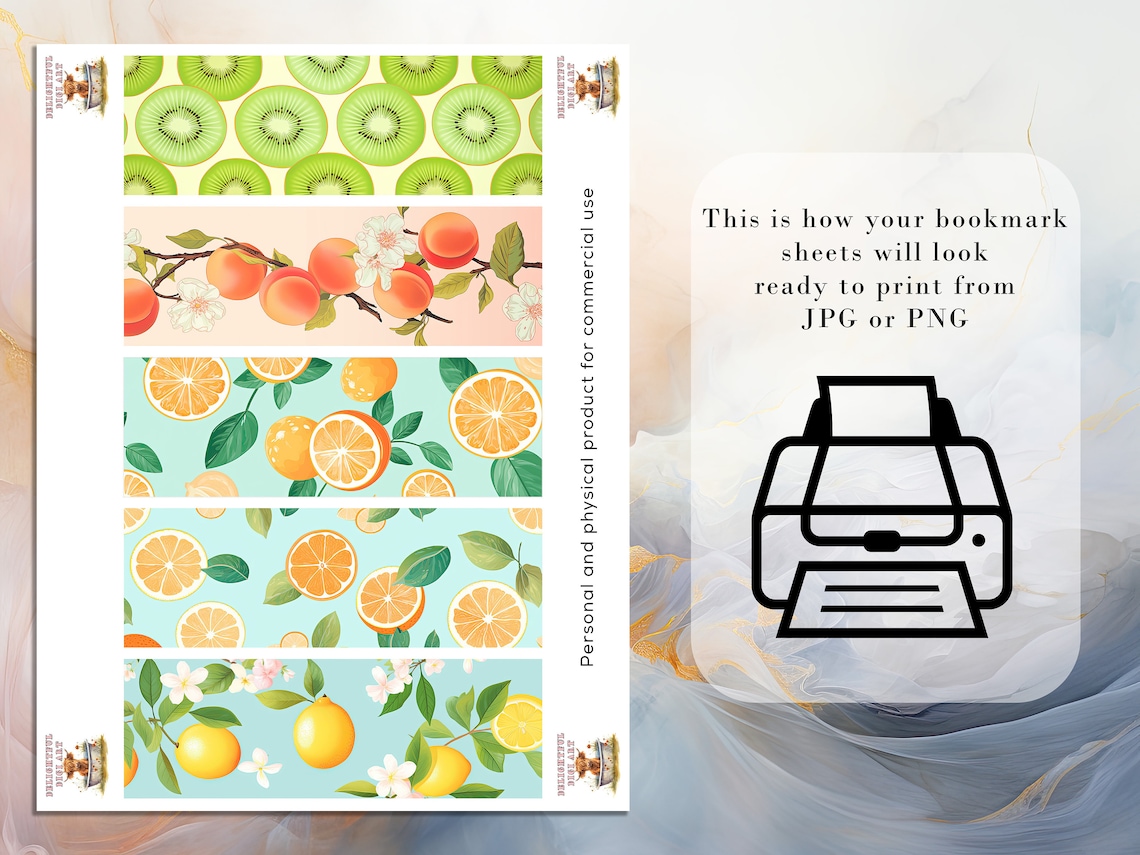 Retro Fruit Printable Bookmarks: JPG DIY Bookmark Sheets| PNG Bookmark ...