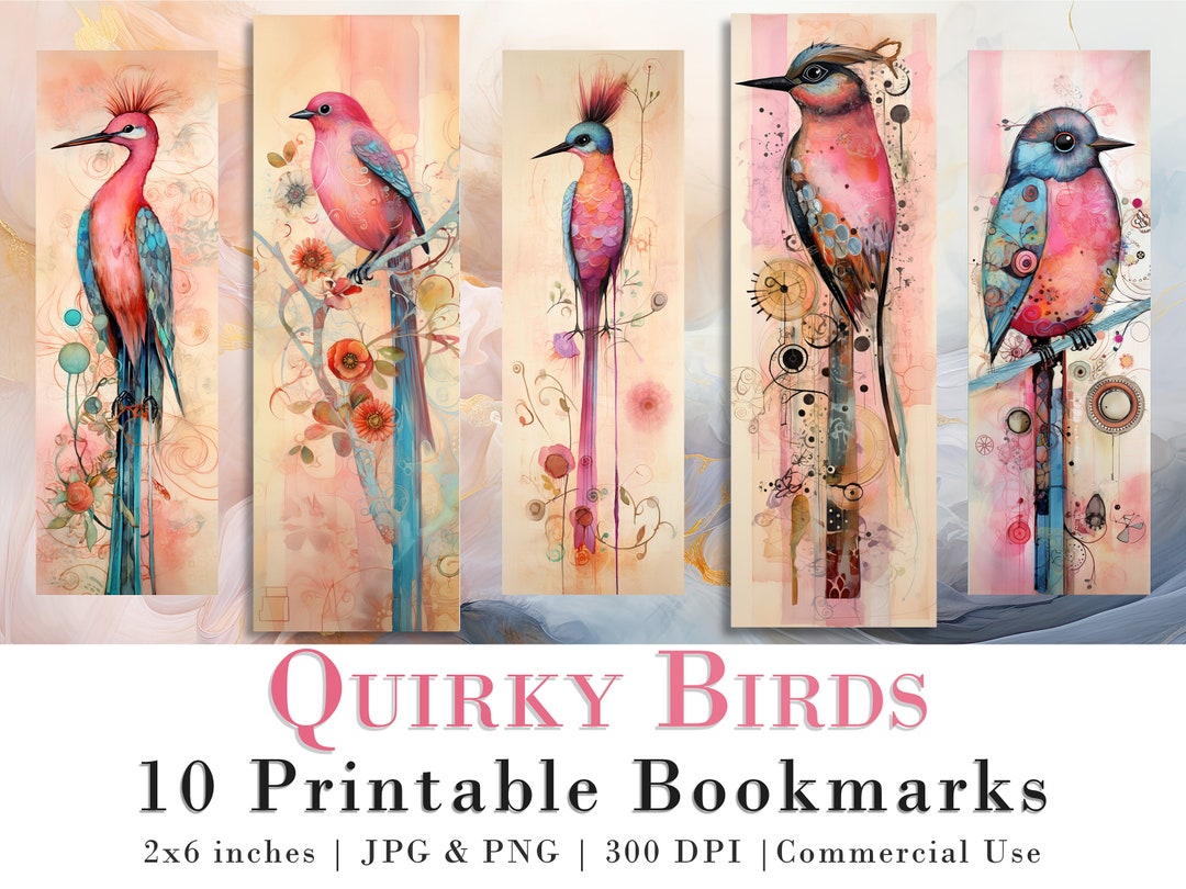 10 Quirky Birds Printable Bookmarks Digital Download JPG - Etsy