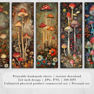 Mushroom Garden Printable Bookmarks| Whimsical Bookmarks| JPG Sheets ...
