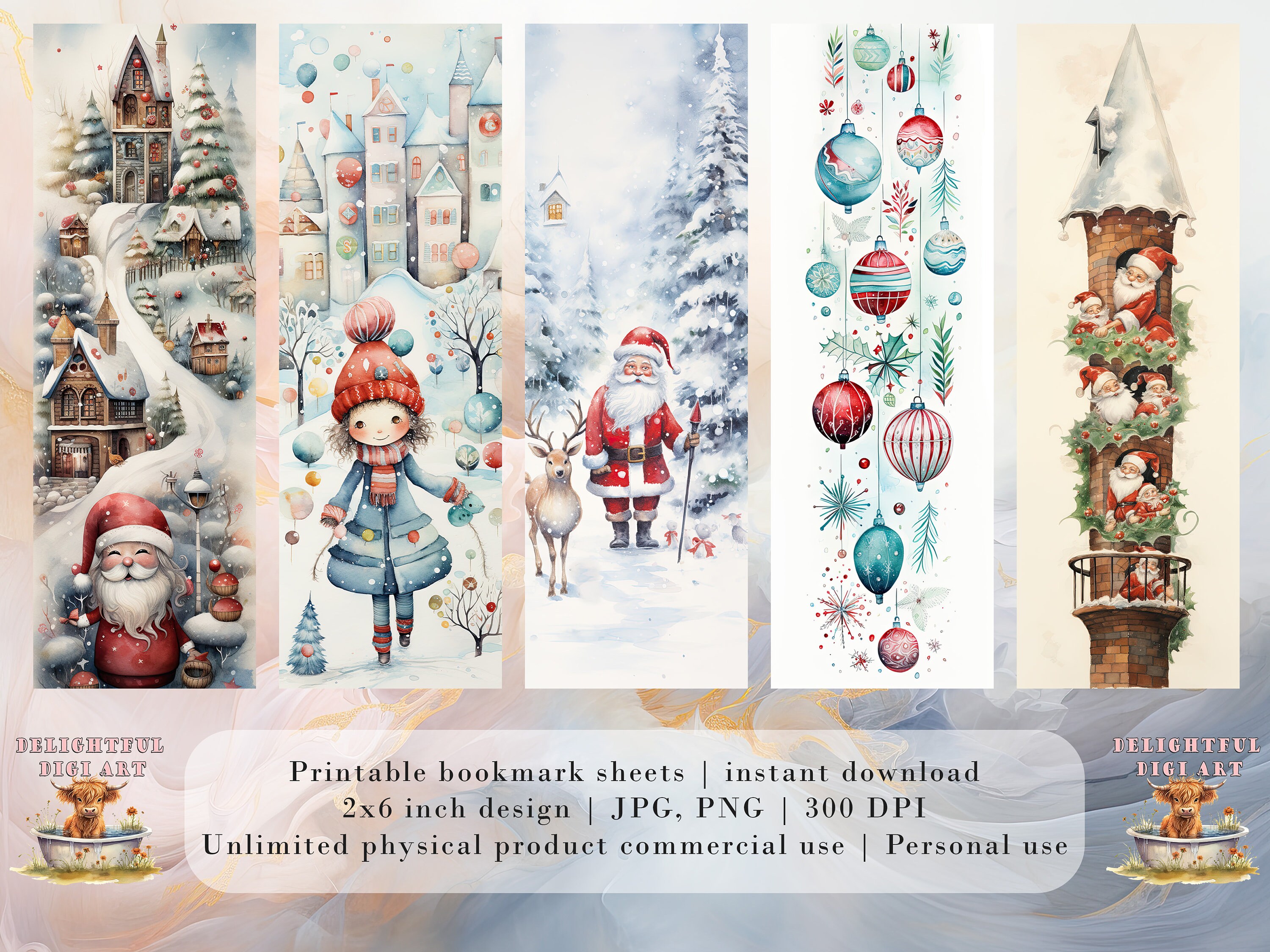 10 Cute Christmas Printable Bookmarks | Digital Download JPG Bookmark ...