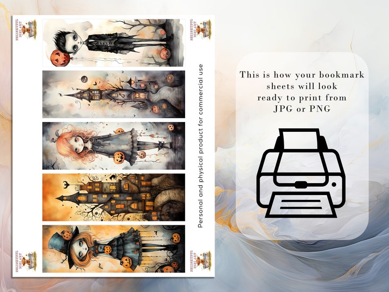 15 Cute Halloween Themed Printable Bookmarks | Digital Download JPG ...