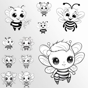 Cute Bee Clip Art, Black and White Bee PNG Bundle, Honey Bee Art, Busy ...