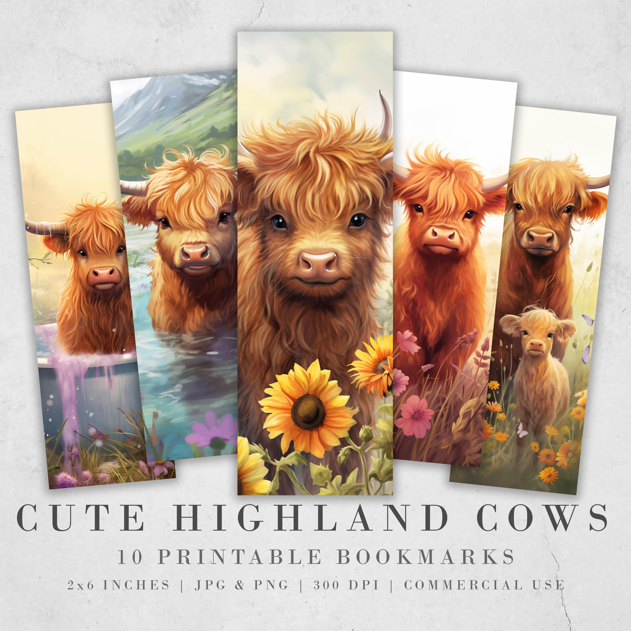 15 Watercolor Highland Cow Printable Bookmarks | Digital Download JPG ...