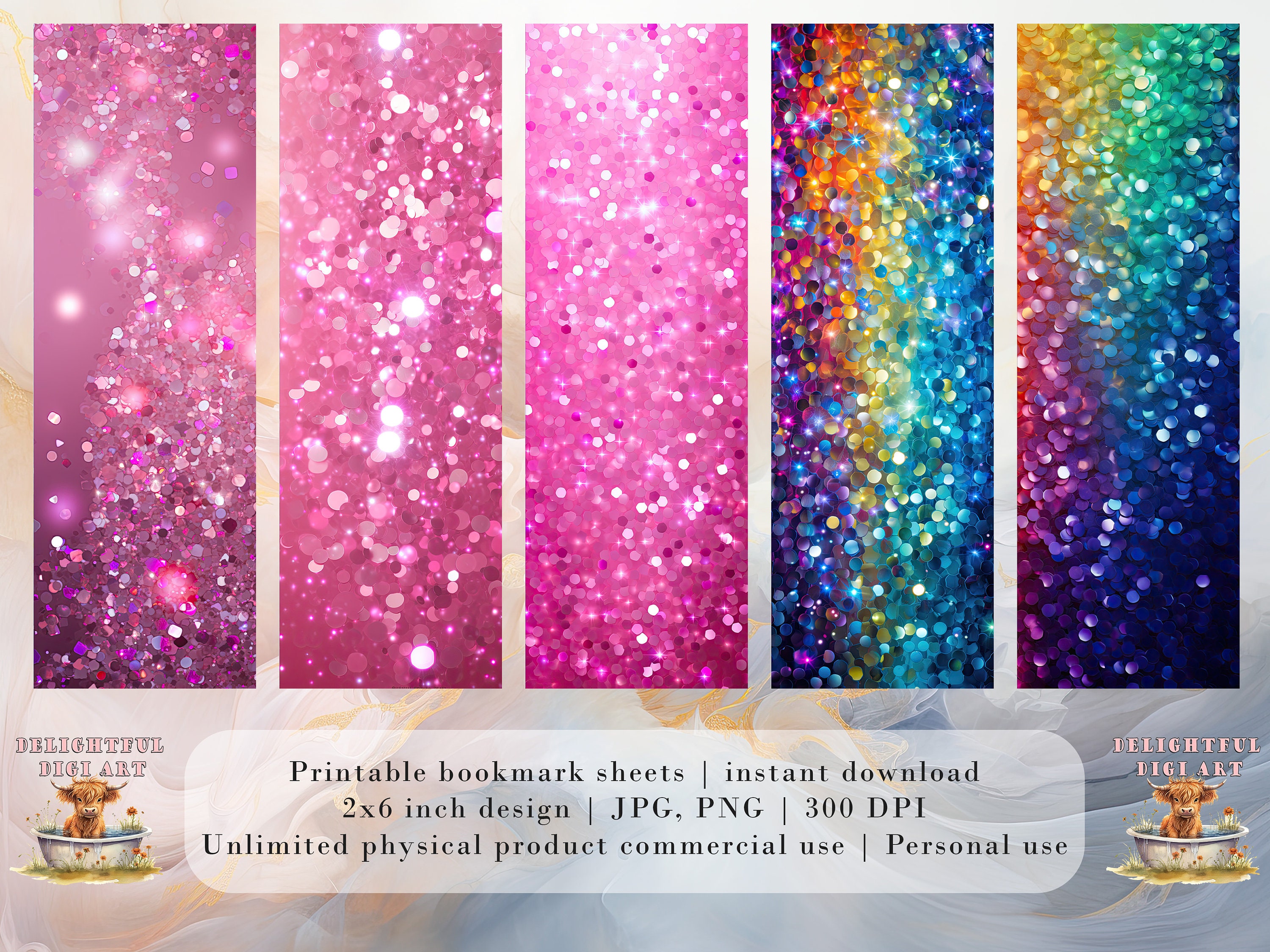 20 Glitter Printable Bookmarks | Digital Download JPG Bookmark Set| PNG ...