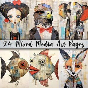 24 Mixed Media Printable Art Pages| Digital Download Paper Set| PNG ...