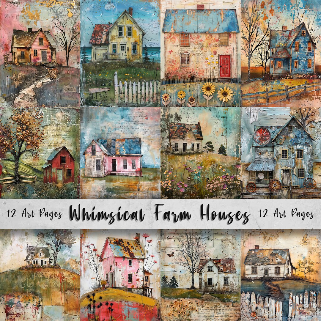 Whimsical Farm Houses Printable Art Pages| Digital Download Paper Set ...