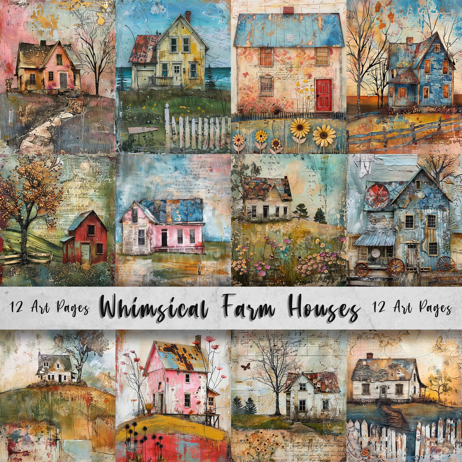Whimsical Farm Houses Printable Art Pages| Digital Download Paper Set ...