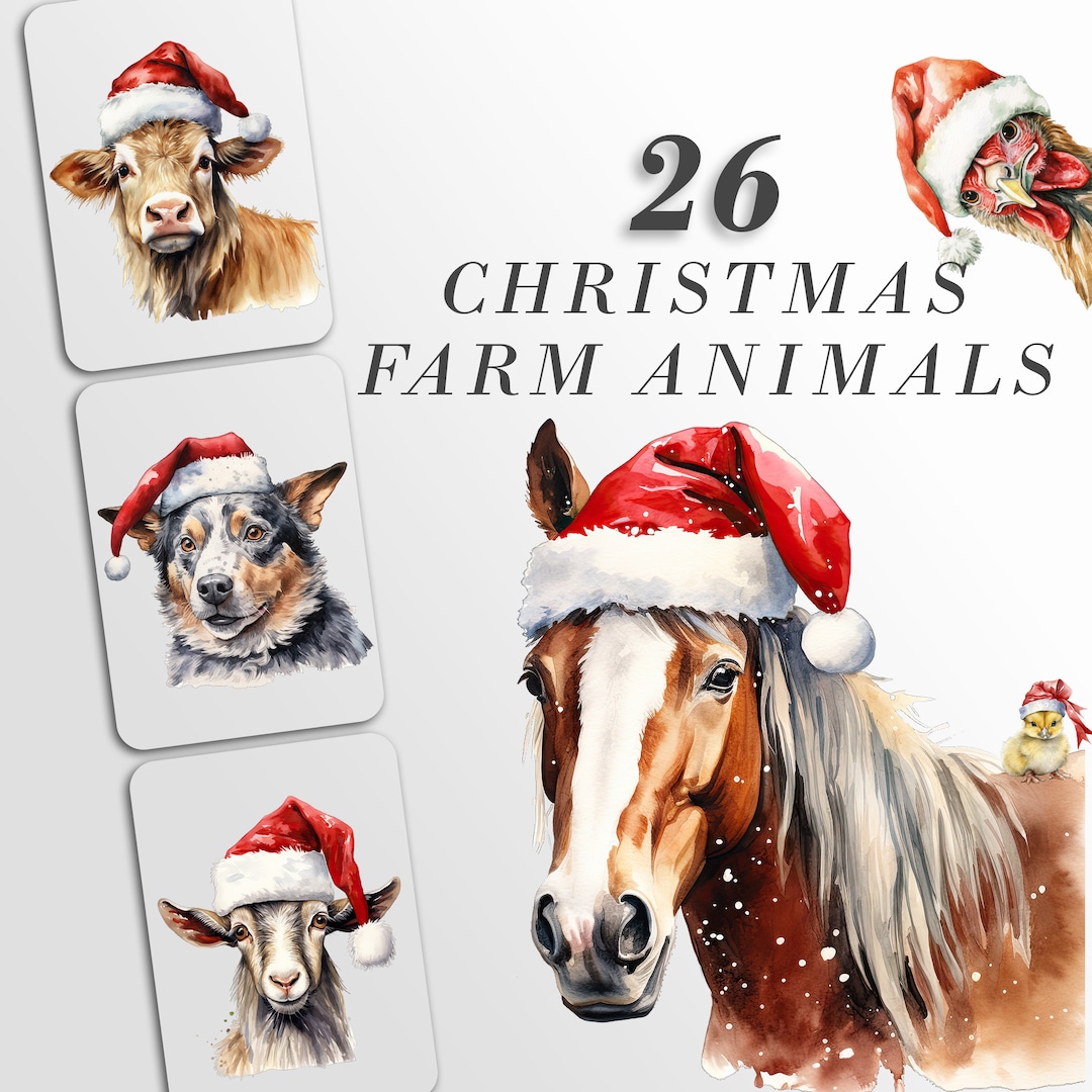 Watercolor Christmas Farm Animals Clipart: Animal Art for Christmas ...