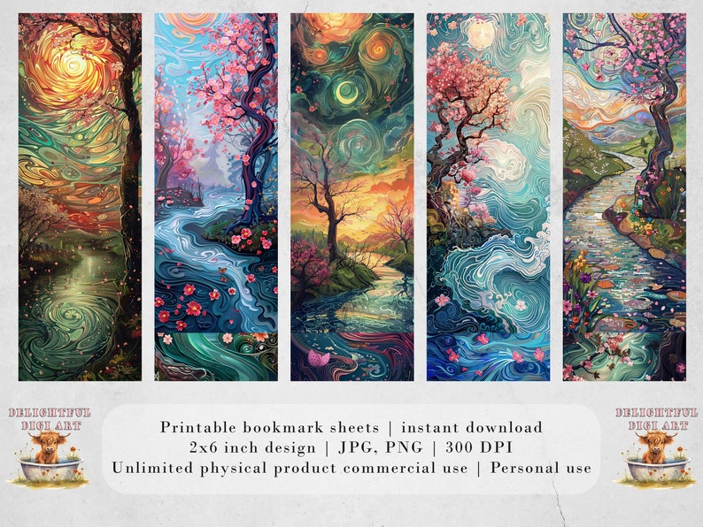 Surreal River Printable Bookmarks| 15 Whimsical Landscape Graphics ...