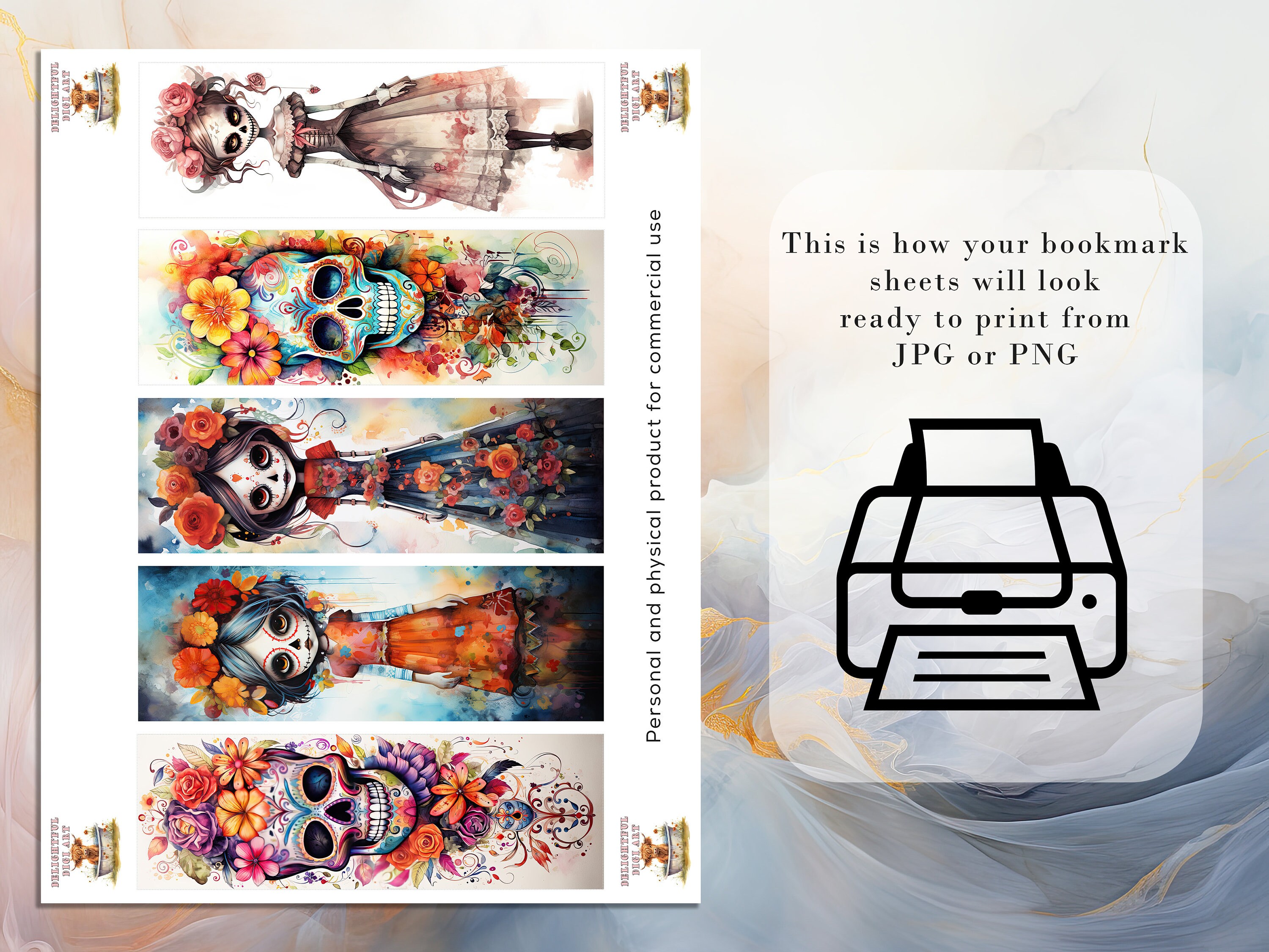 10 Cute Day of the Dead Printable Bookmarks| Digital Download JPG ...