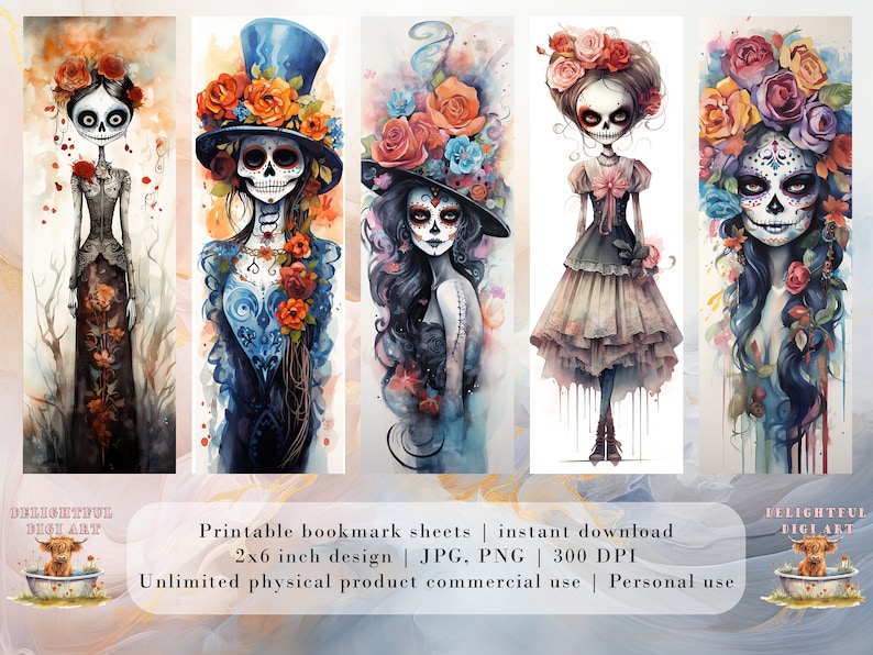 10 Cute Day of the Dead Printable Bookmarks| Digital Download JPG ...