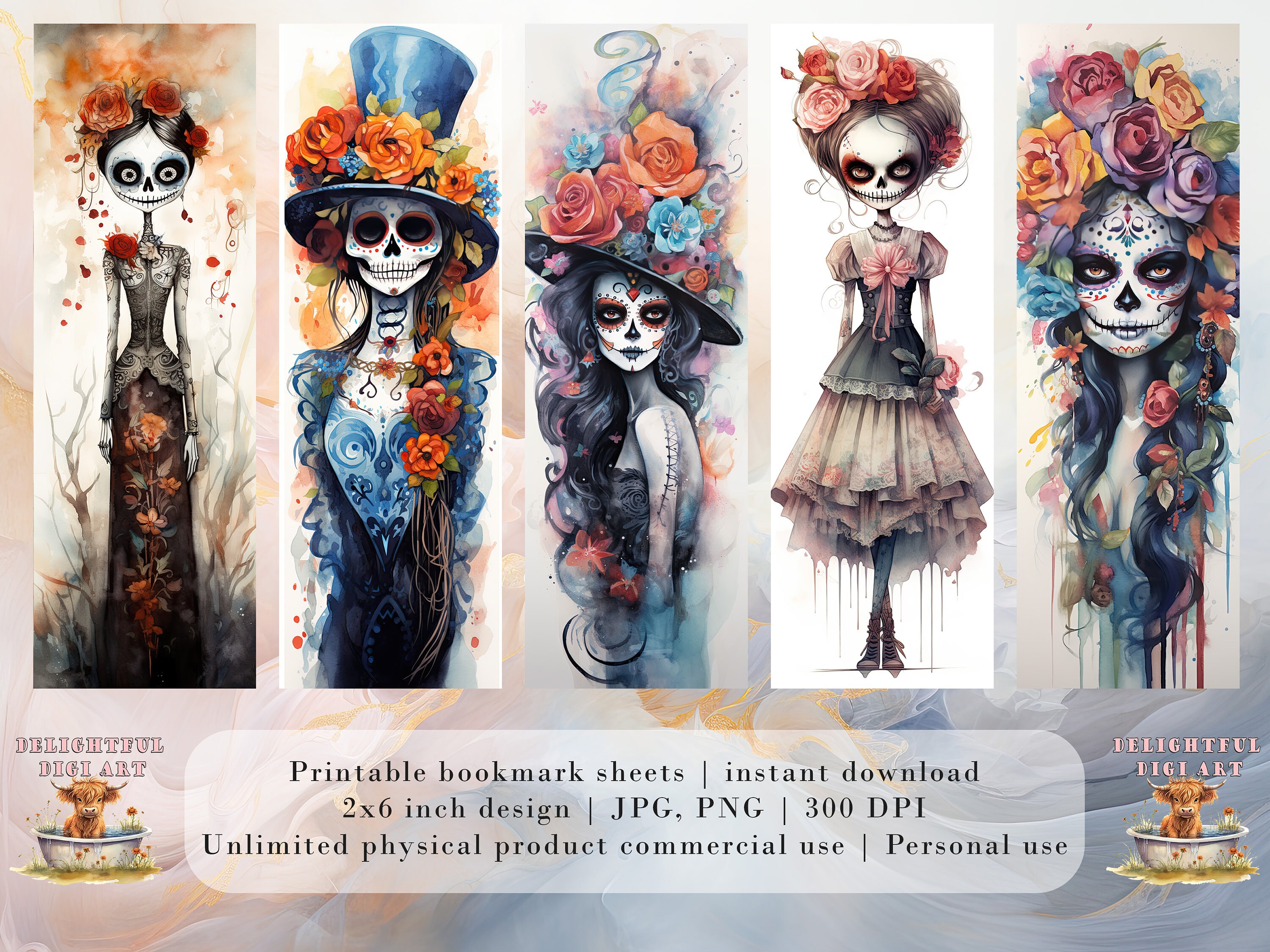 10 Cute Day of the Dead Printable Bookmarks| Digital Download JPG ...