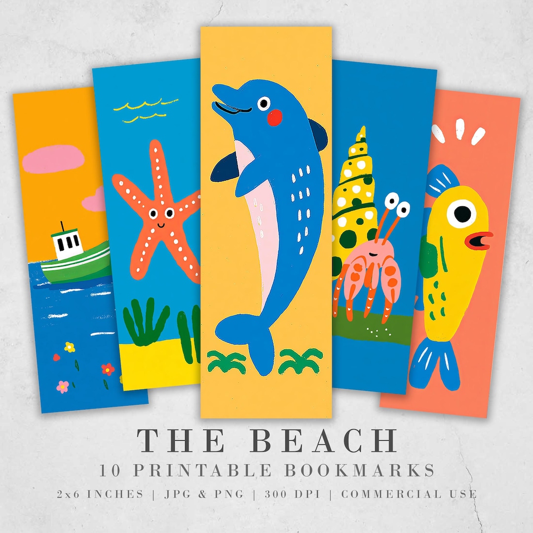 Beach Printable Bookmarks: Coastal Summer Designs (PNG, JPG Digital ...