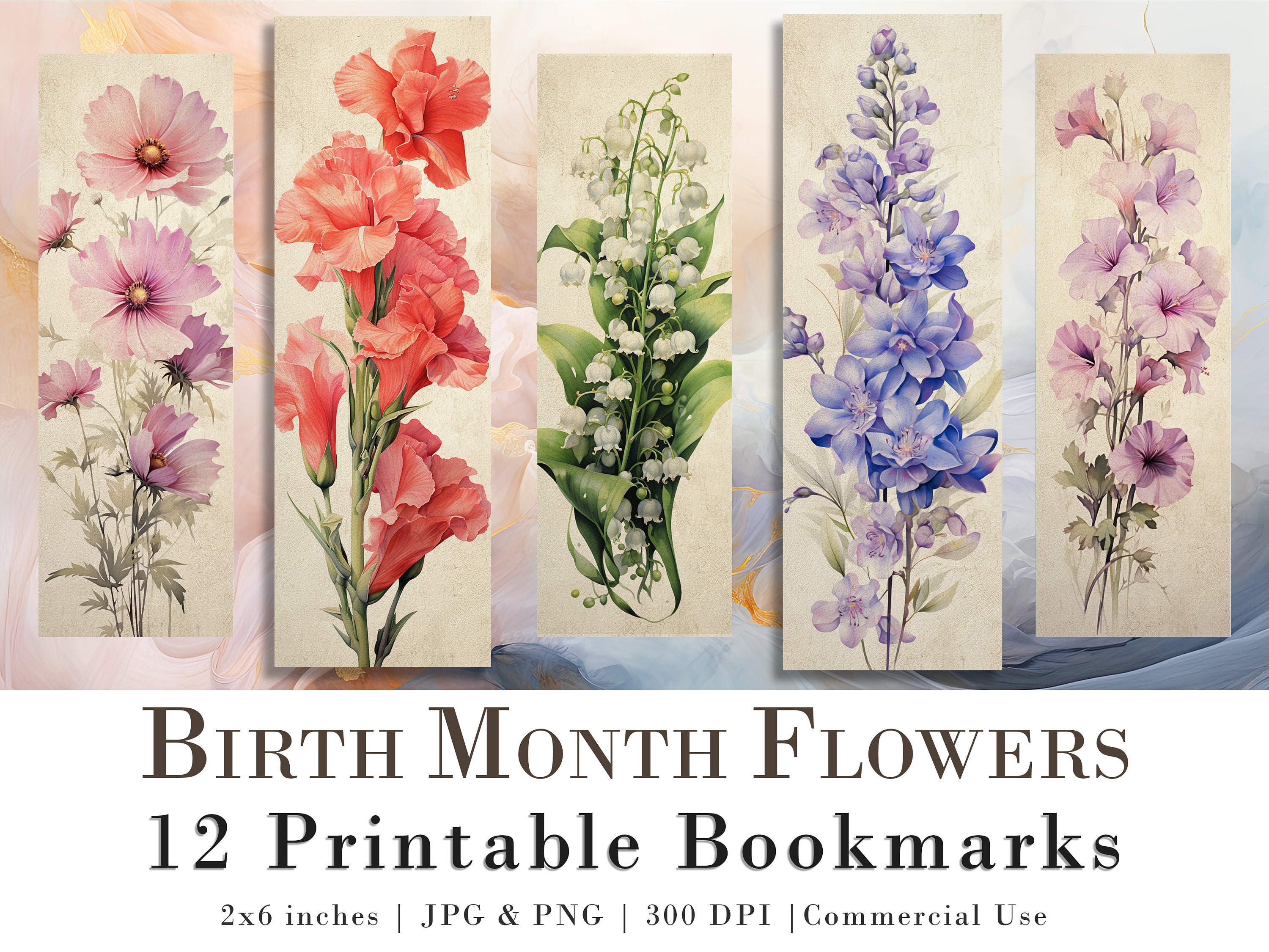 12 Birth Month Flower Printable Bookmarks Digital Download - Etsy Australia