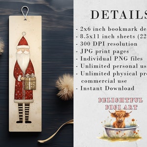 15 Whimsical Santa Printable Bookmarks: Digital Download JPG Bookmark ...