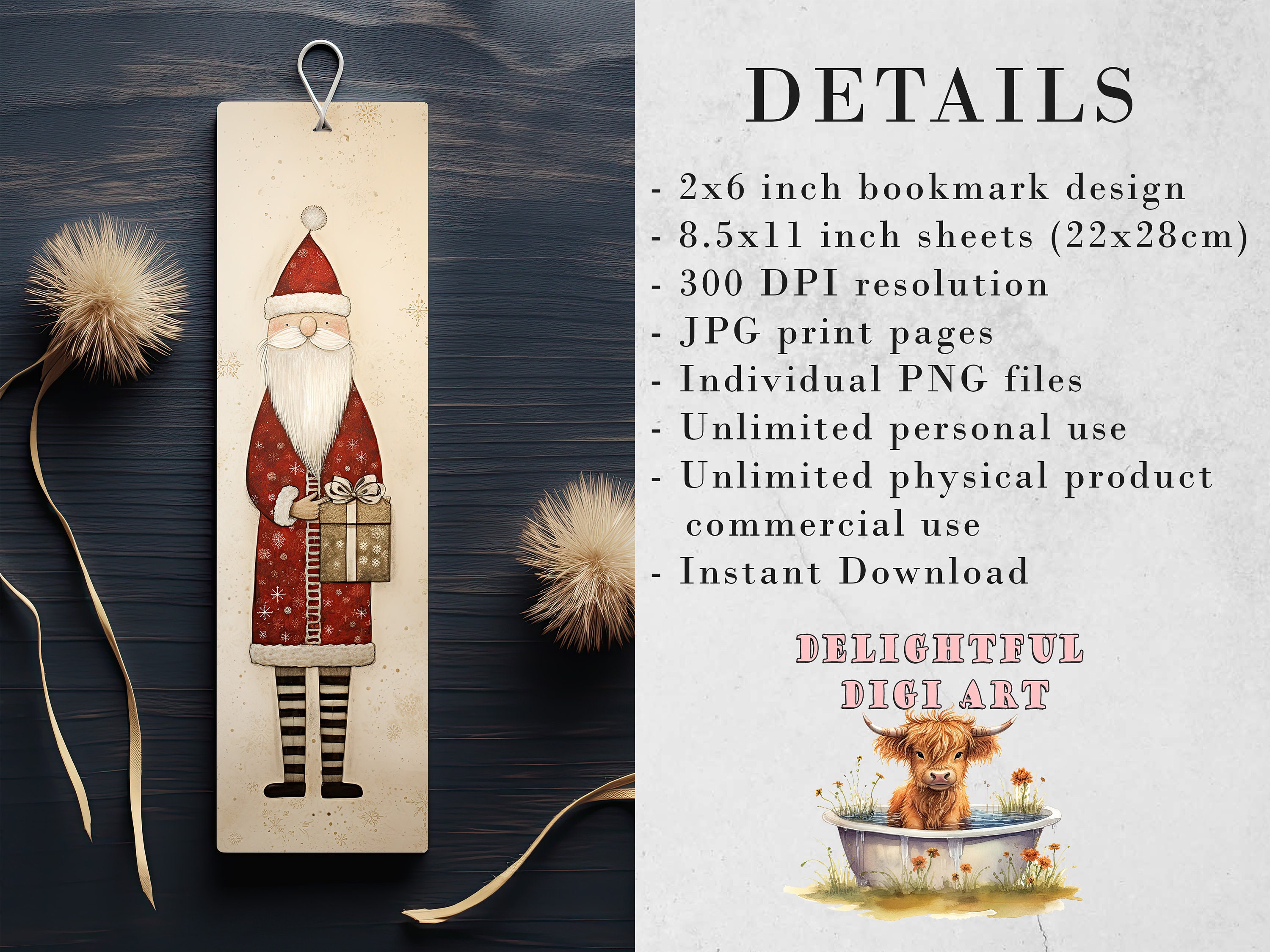 15 Whimsical Santa Printable Bookmarks: Digital Download JPG Bookmark ...