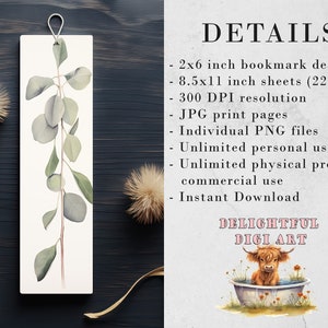 10 Eucalyptus Watercolor Printable Bookmarks | Digital Download JPG ...