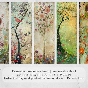 Whimsical Spring Printable Bookmarks: Trendy Gift Idea, JPG Sheets, PNG ...