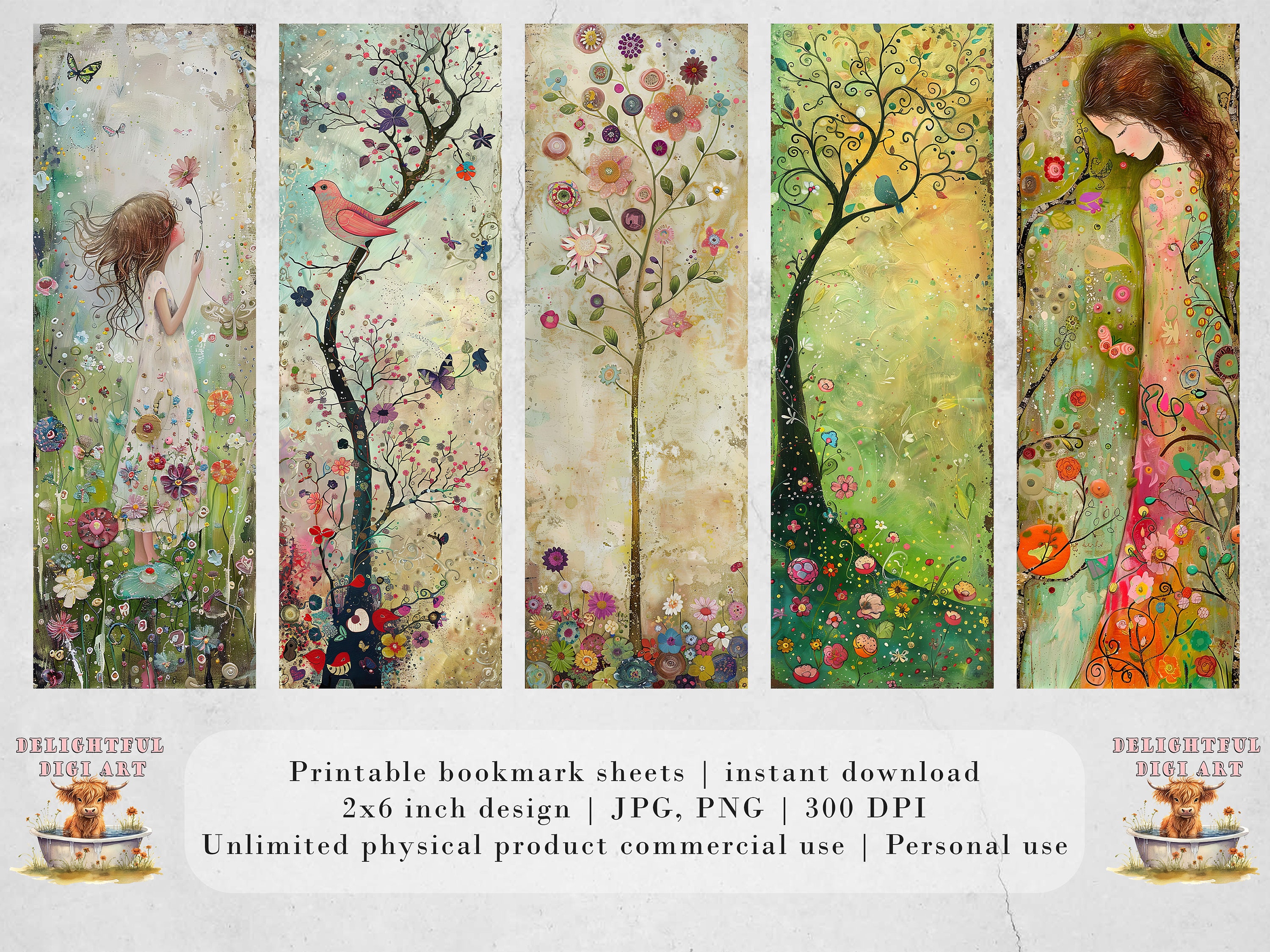Whimsical Spring Printable Bookmarks: Trendy Gift Idea, JPG Sheets, PNG ...