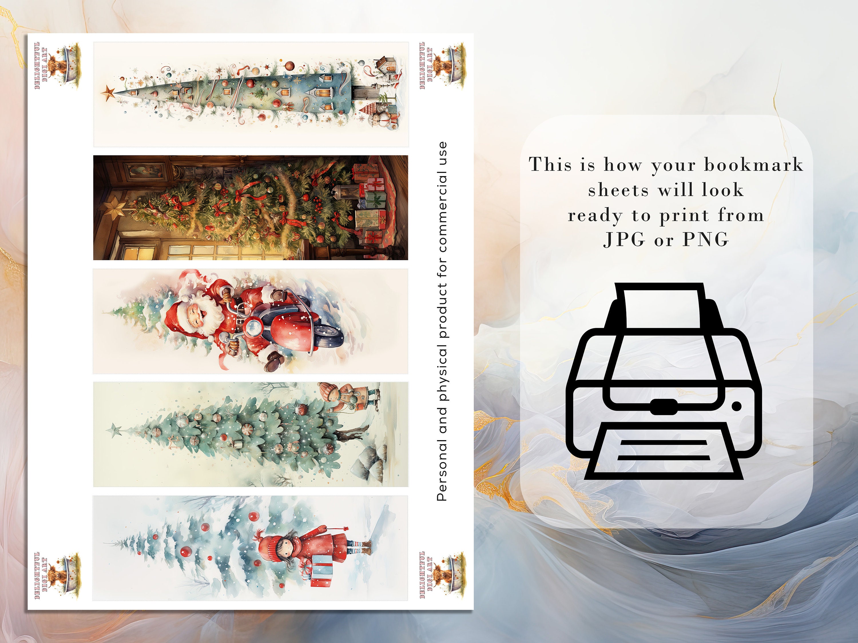 10 Cute Christmas Printable Bookmarks | Digital Download JPG Bookmark ...