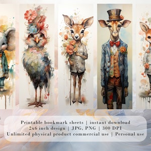 15 Cute Animal Printable Bookmarks | Digital Download JPG Bookmark Set ...