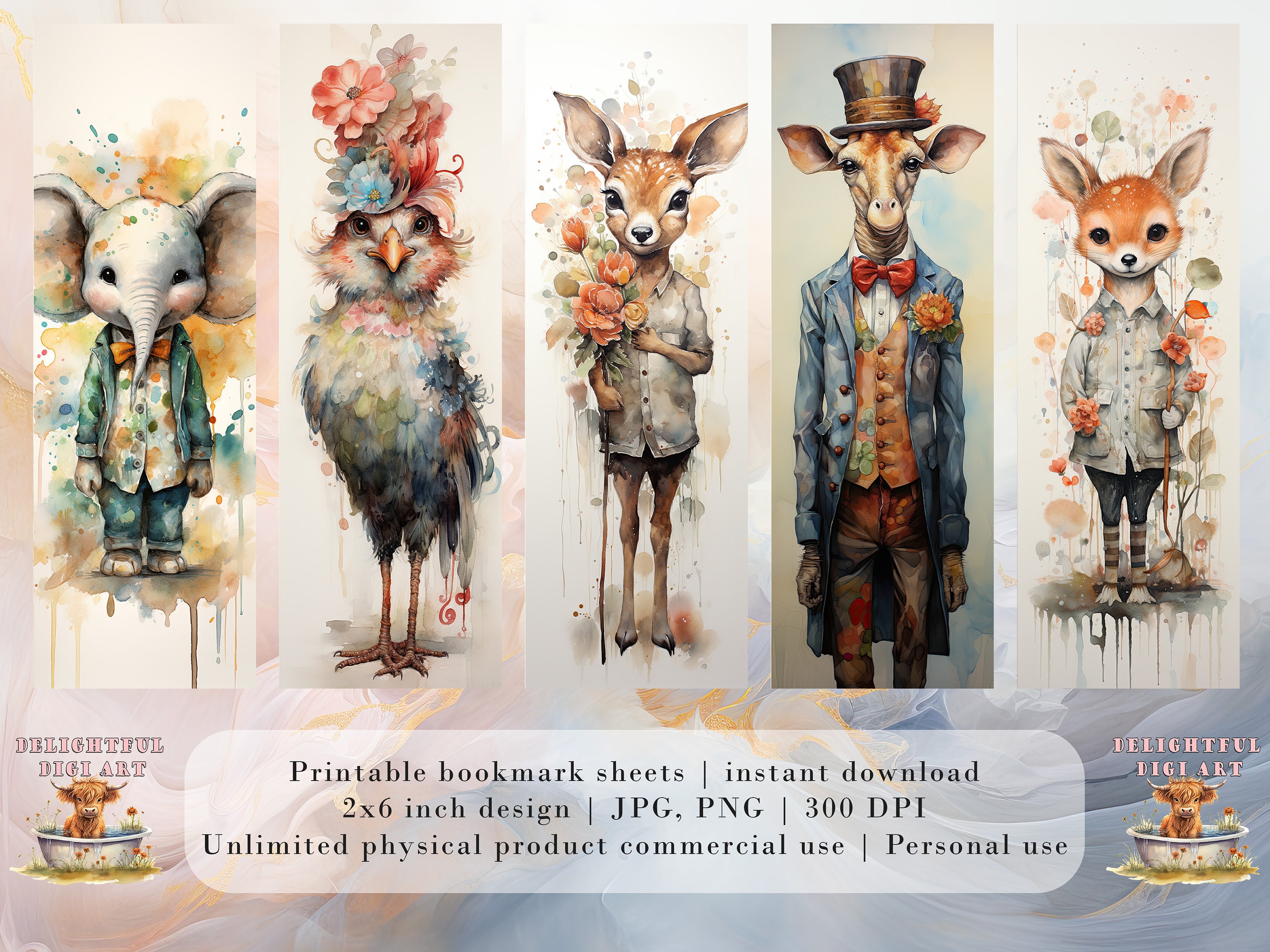 15 Cute Animal Printable Bookmarks | Digital Download JPG Bookmark Set ...