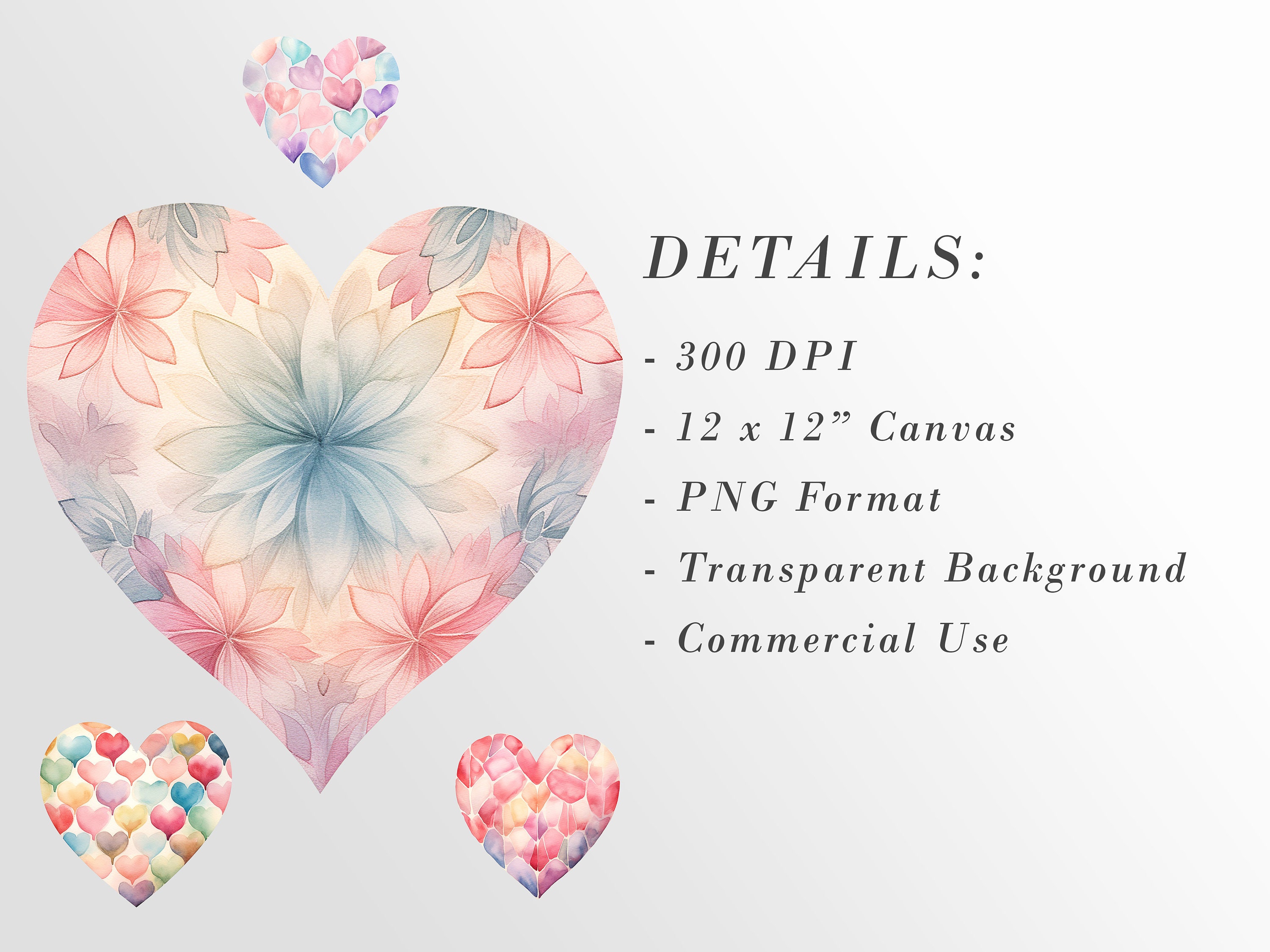 50+ Pastel Heart Clipart Files: Watercolor Hearts for Crafts and Decor ...