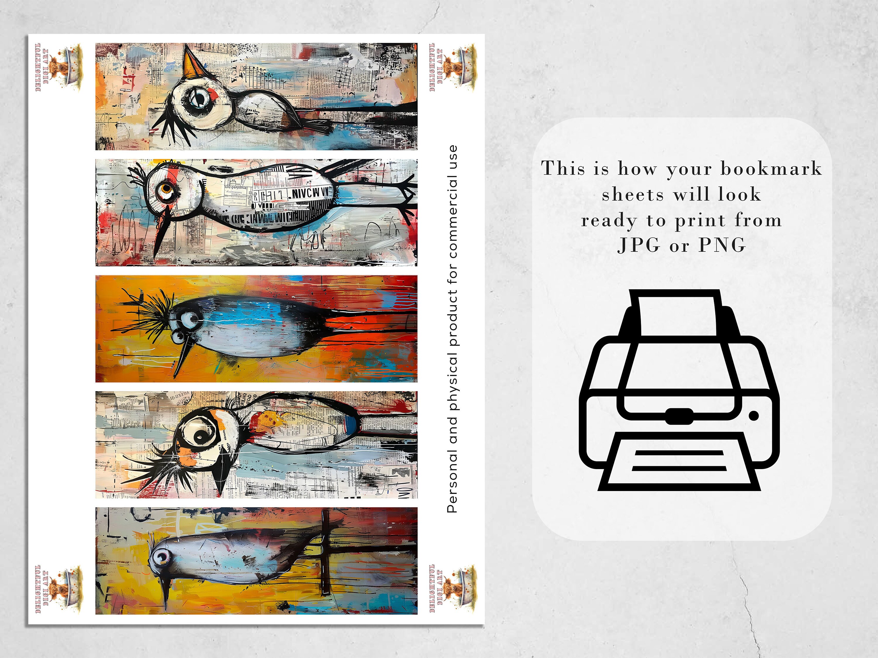 Tweet Tribe Printable Bookmarks| 10 Quirky Mixed Media Bird Bookmark ...