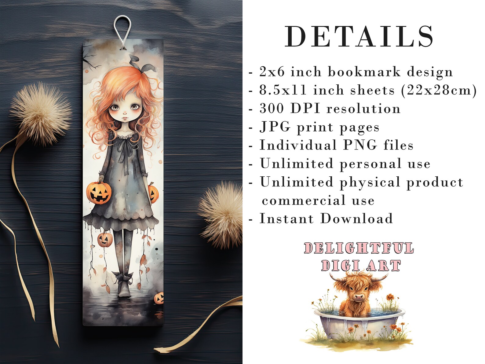 15 Cute Halloween Themed Printable Bookmarks | Digital Download JPG ...