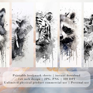 10 Black and White Animal Printable Bookmarks | Digital Download JPG ...