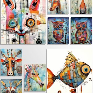 57 Abstract Animal Printable Art Pages| Digital Download JPG Paper Set ...