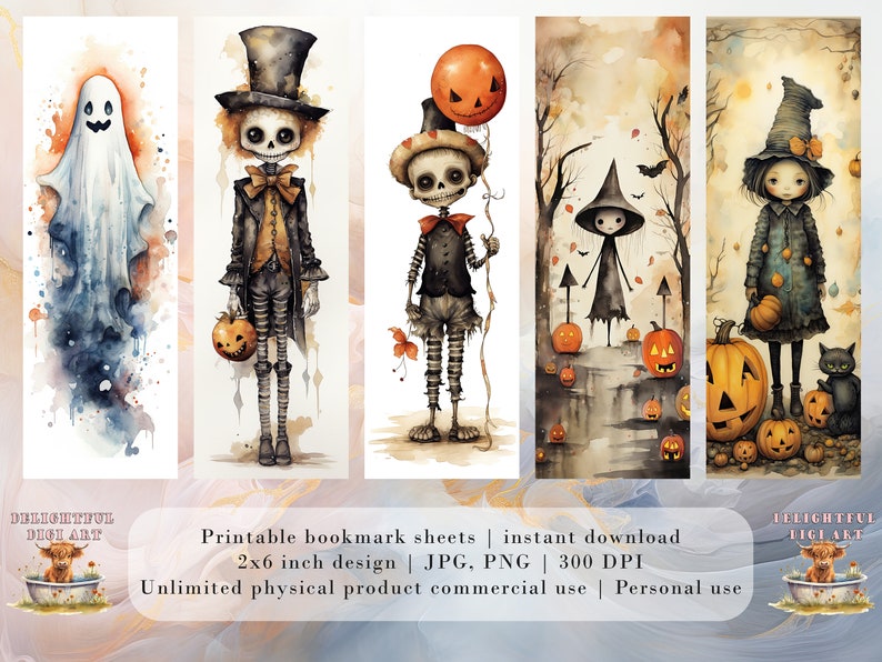 15 Cute Halloween Themed Printable Bookmarks | Digital Download JPG ...